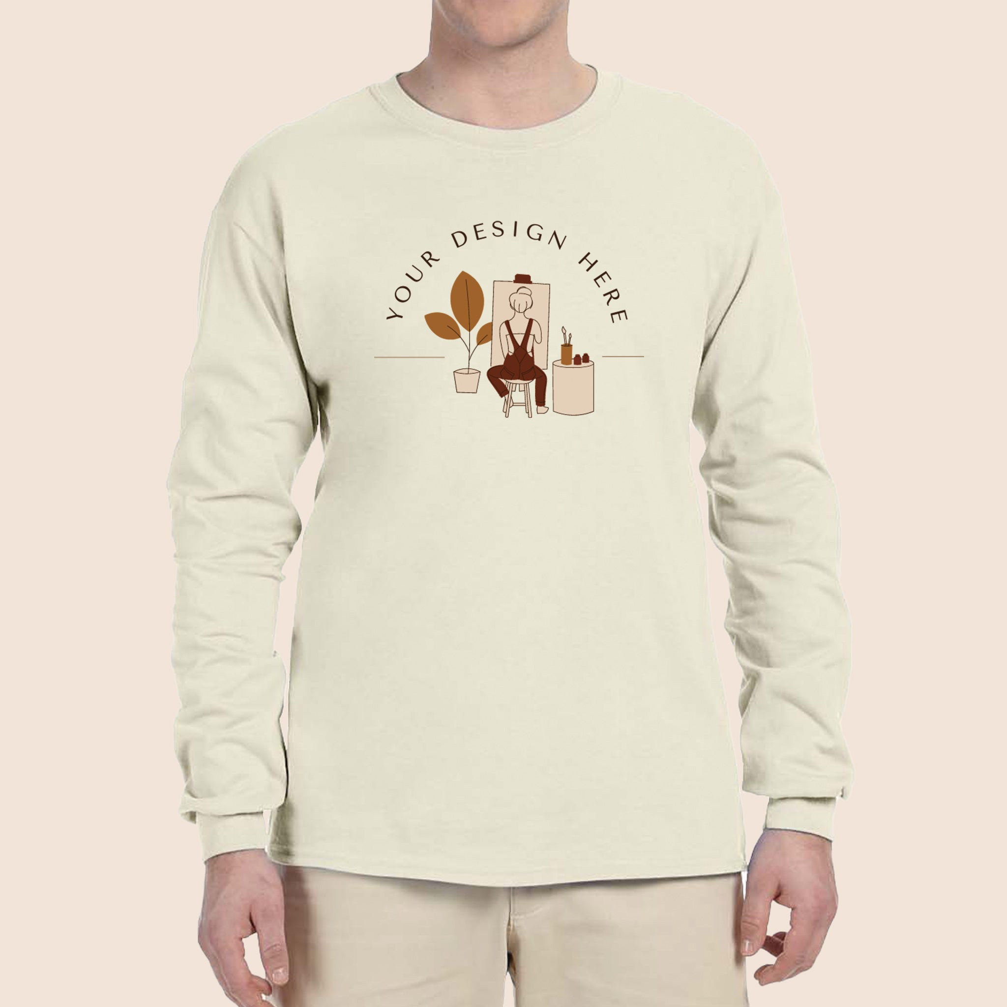 Gildan Natural Adult Long Sleeve T-Shirt - Canvastry Wholesale